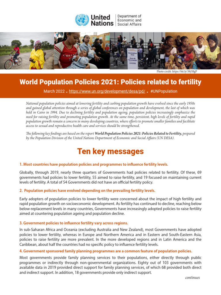 10 Key Messages World Population Policies 2021 | PDF | Family Planning ...