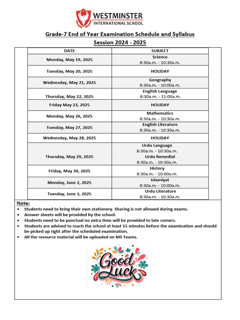 Grade 7 Exam Timetable 2025 | PDF | Triangle | Area