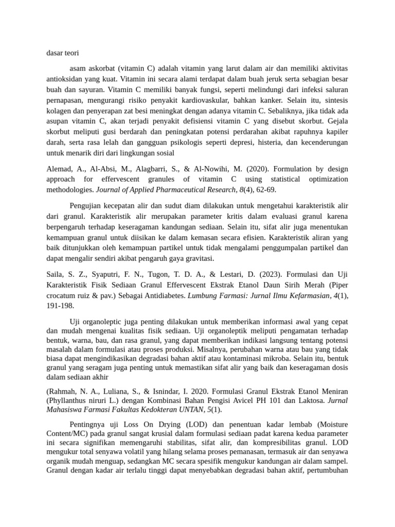 Evaluasi Granul Effervescent Vitamin C | PDF
