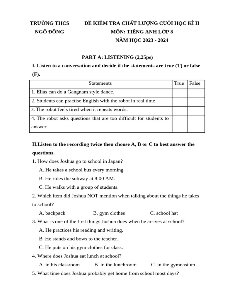 Đề Anh 8 - HK2 | PDF | Tornadoes | Thunderstorm