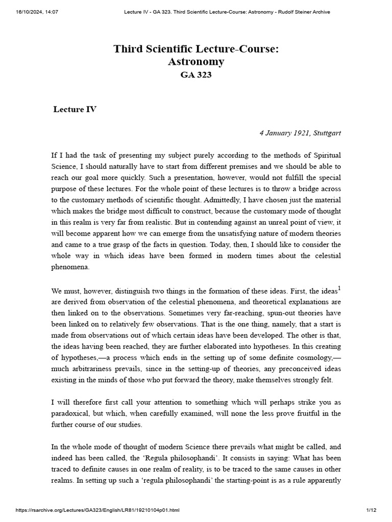 Lecture IV - GA 323. Third Scientific Lecture-Course - Astronomy ...