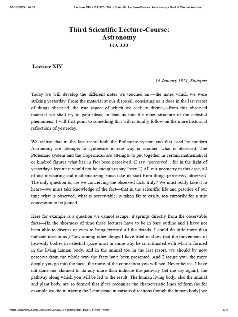 Lecture XIV - GA 323. Third Scientific Lecture-Course - Astronomy ...