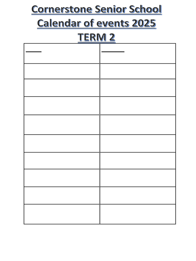 Calendar of Events TERM 2 2025 | PDF