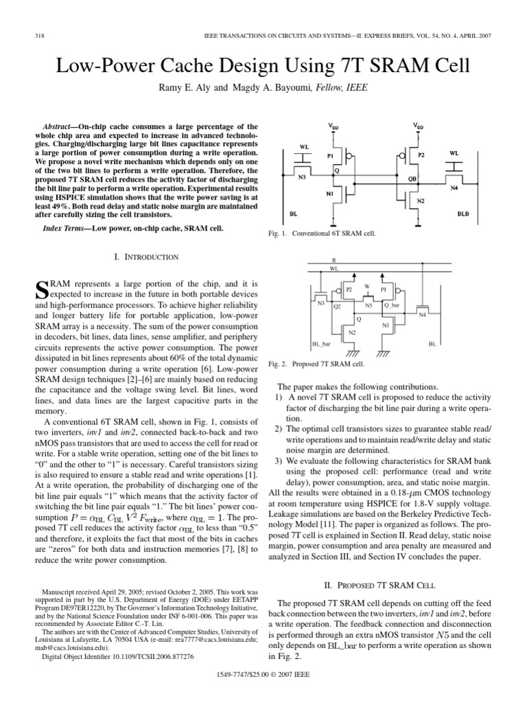 Low-Power_Cache_Design_Using_7T_SRAM_Cell | PDF | Cpu Cache | Cmos
