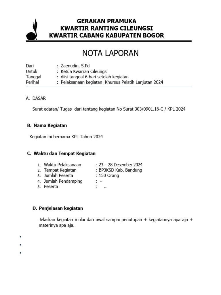 Nota Laporan Kegiatan KPL | PDF