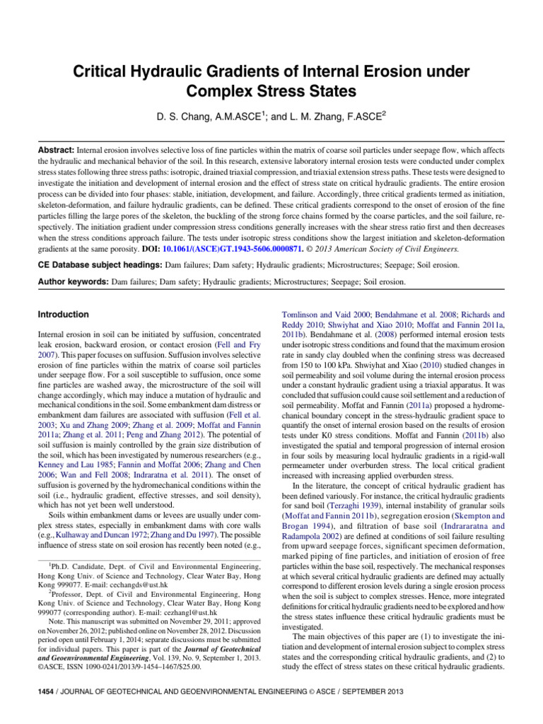 Chang Et Al 2013 Critical Hydraulic Gradients of Internal Erosion | PDF ...