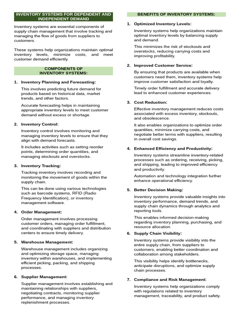 Inventory Systems for Independent Demand | PDF | Inventory | Supply Chain