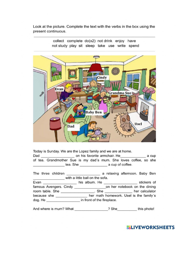 Worksheet Present Continuous - 7014534 | PDF