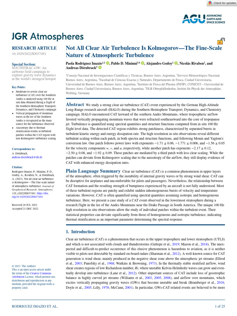 Clear Air Turbulence | PDF | Turbulence | Spectral Density