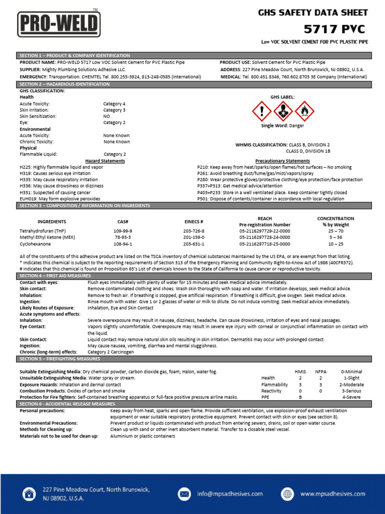 PRO-Weld PVC Low 5717 SDS | PDF | Solvent | Polyvinyl Chloride