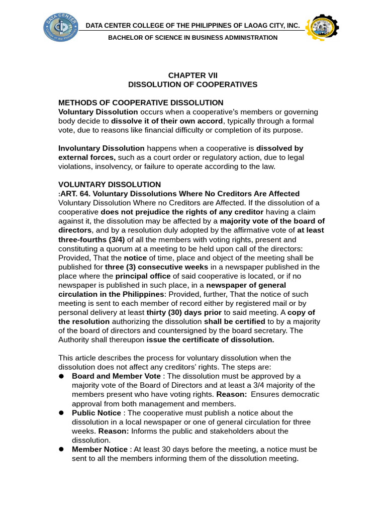 Dissolution of Cooperative | PDF | Liquidation | Common Law