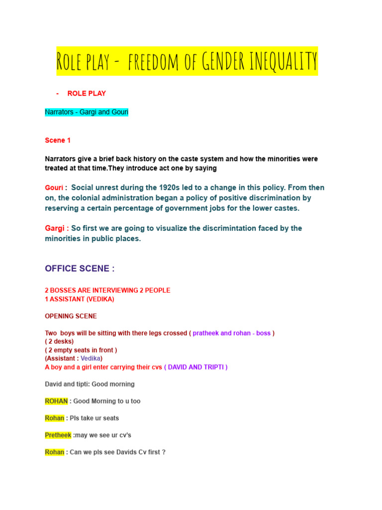 Gender Inequality Role Play Script | PDF | Equality Rights | Social Policy