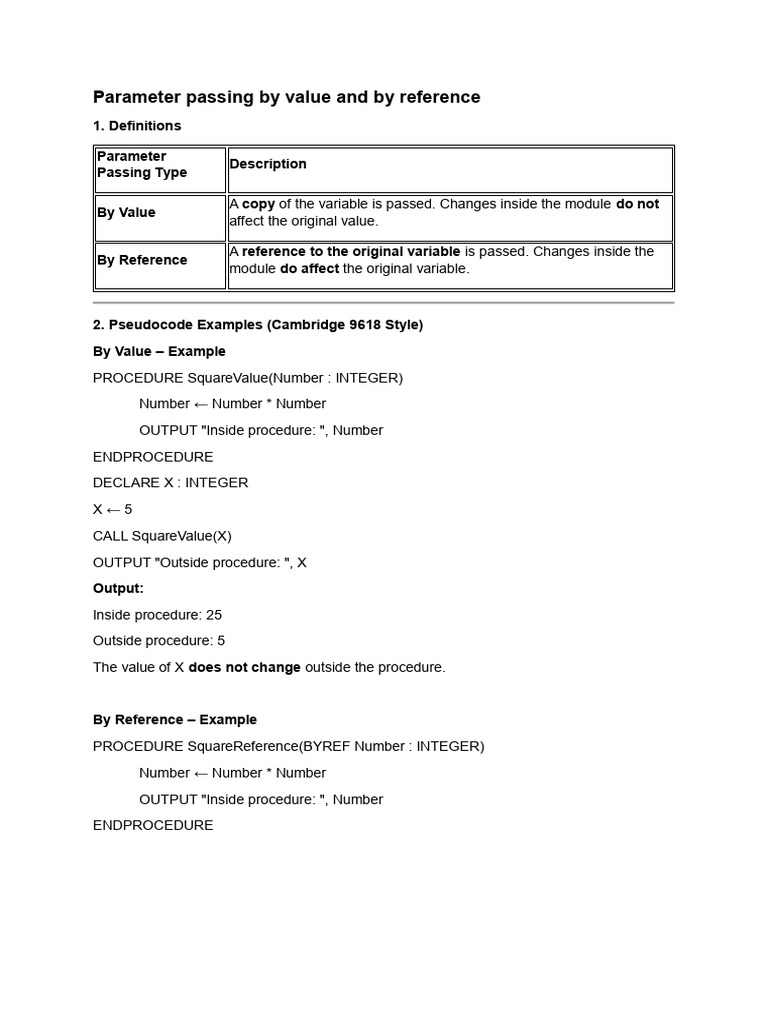 Parameter Passing by Value and Reference | PDF