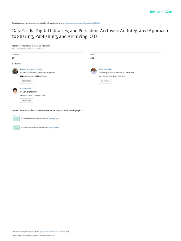 Data Grids Digital Libraries | PDF | Metadata | Databases
