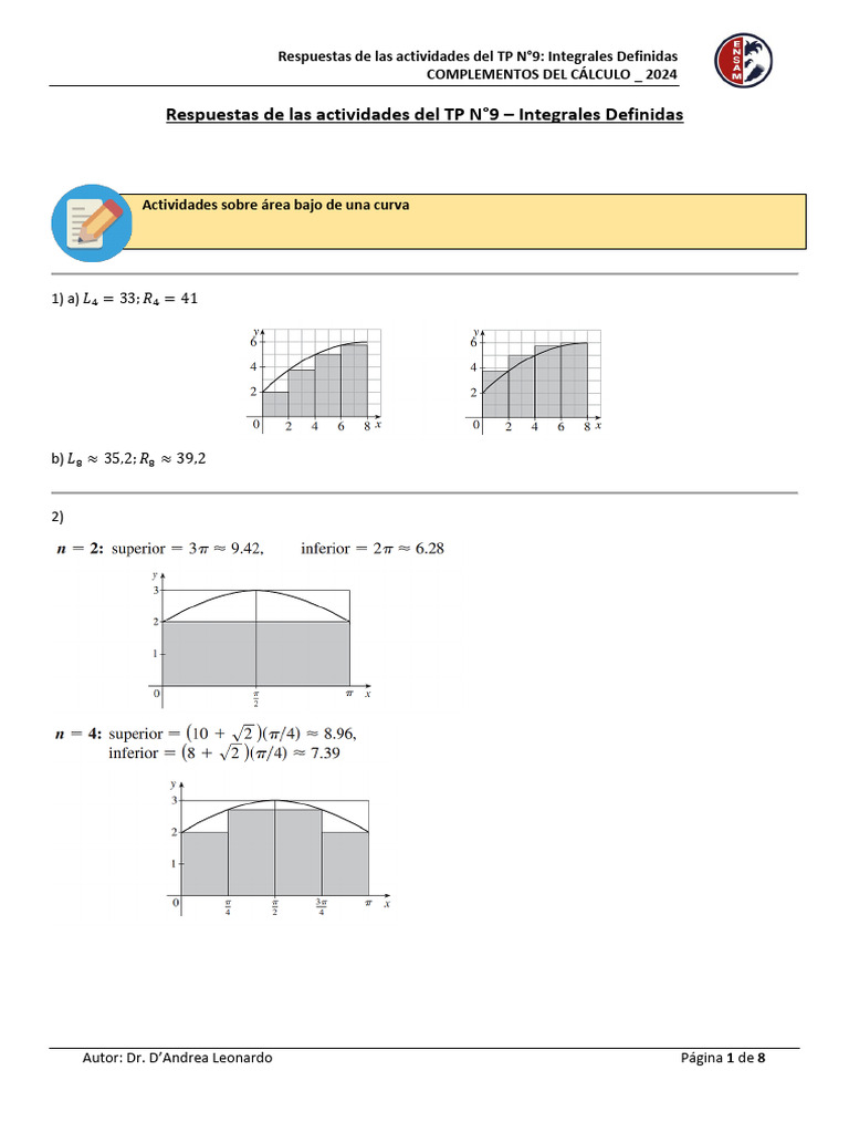 Respuestas de Las Actividades Del TP N9 Integrales Definidas ISDF 102 2024 DAndrea | PDF ...
