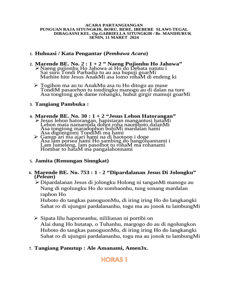Susunan Acara Partangiangan 2024 | PDF