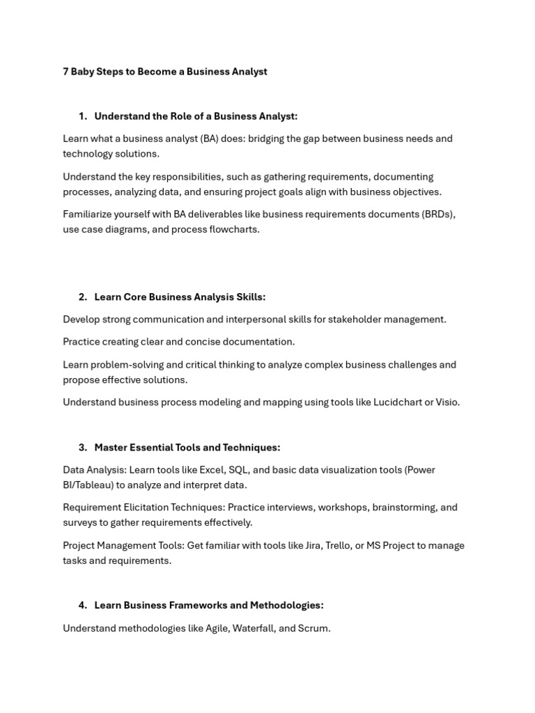 7 Baby Steps to Become a Business Analyst | PDF