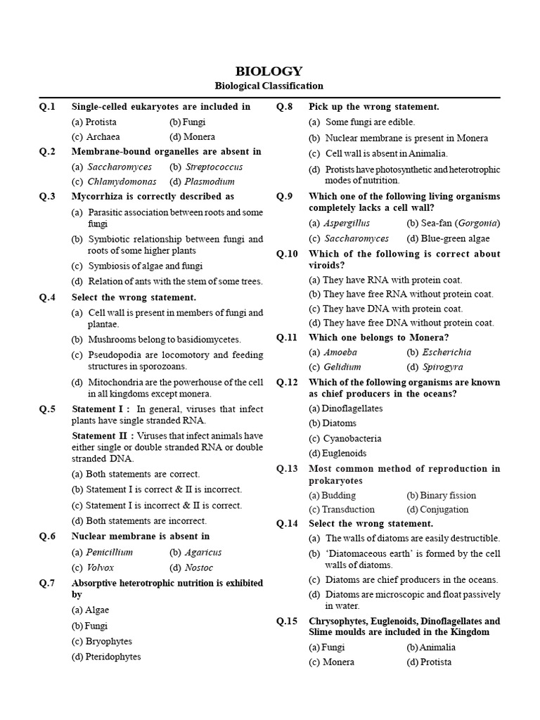 Biology Chapter 2 MCQ | PDF | Bacteria | Virus