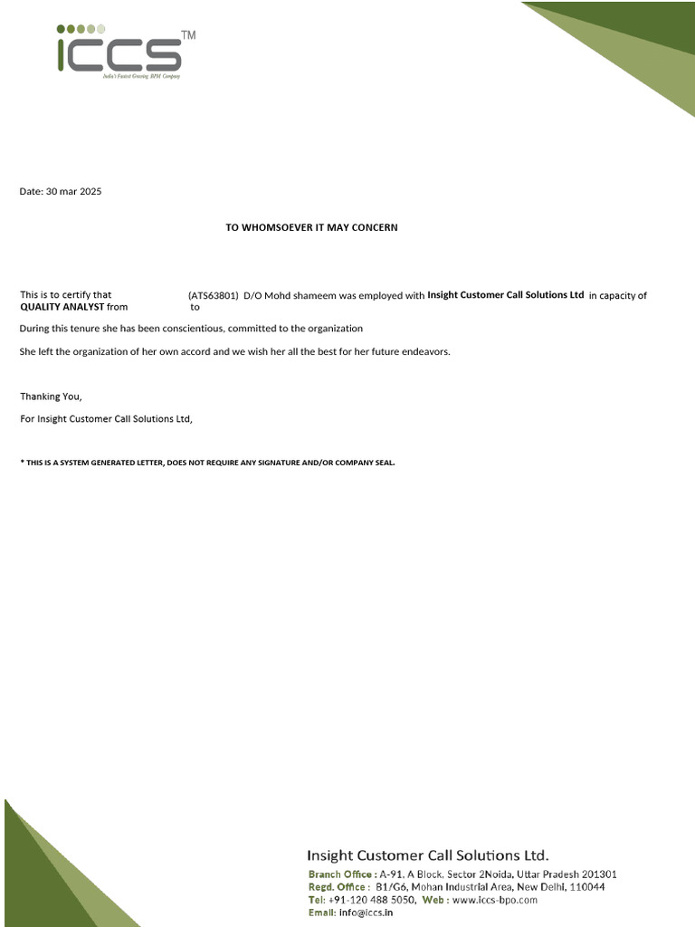 Experience Letter | PDF