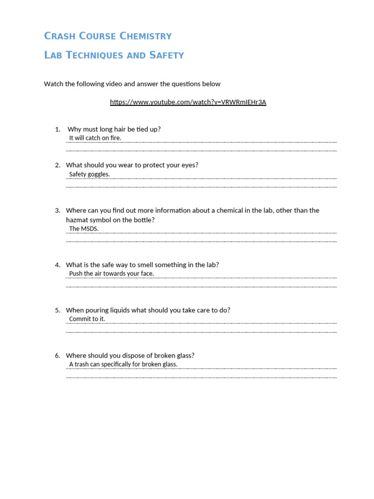 Malaki Hernandez - Copy of Crash Course Chemistry Lab Safety Worksheet ...