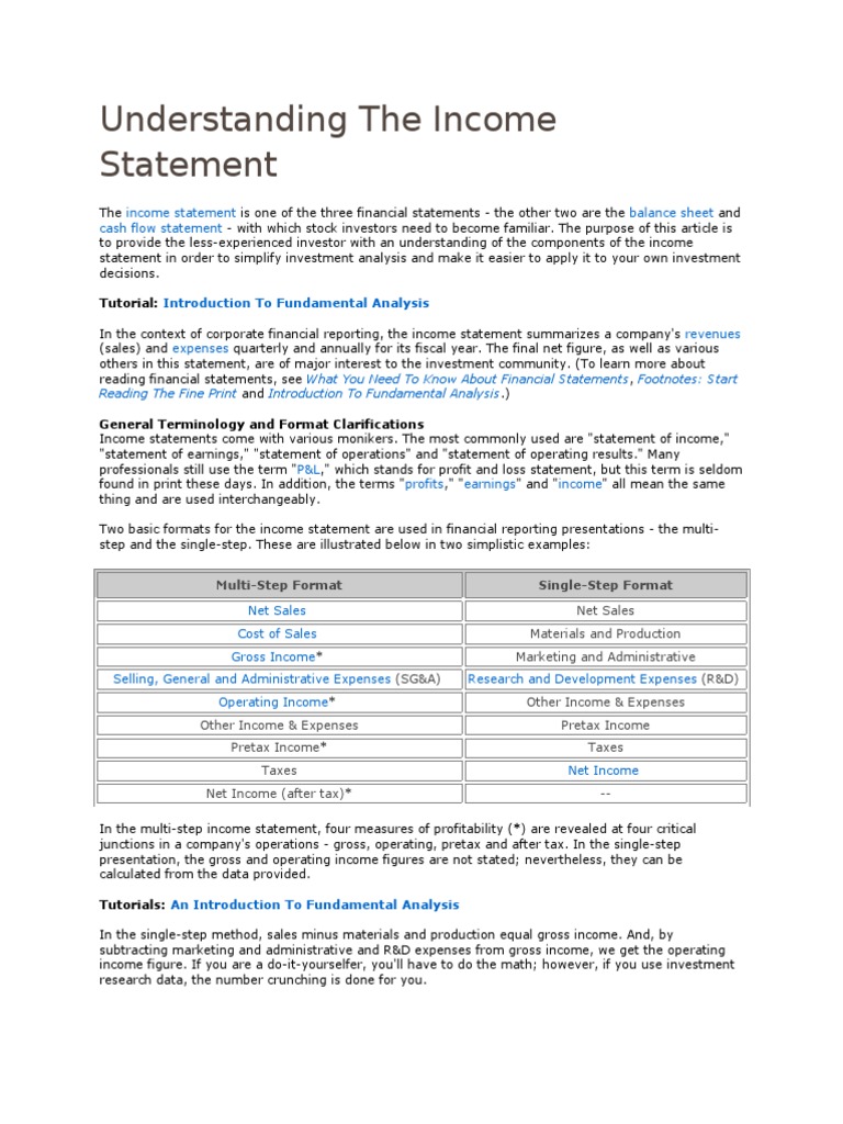 Understanding The Income Statement | PDF | Cost Of Goods Sold | Income ...