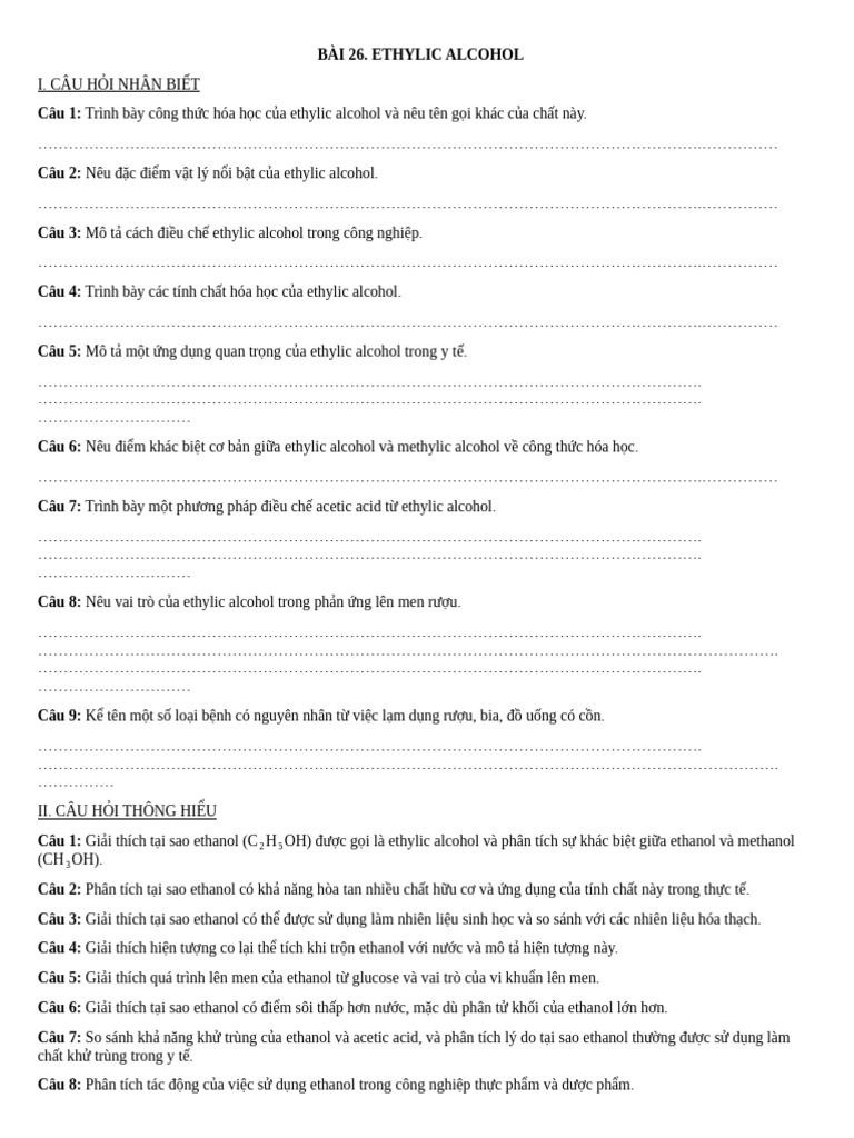 bài 26. ethylic alcohol (Đề) | PDF