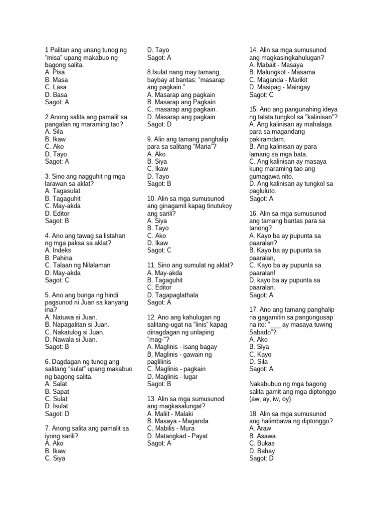 ANSWER KEY of G2 | PDF