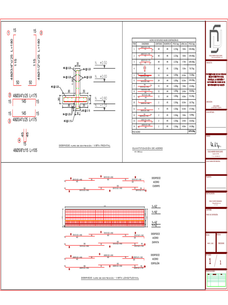 PLANO MURO DE CONTENCIÓN FUSIONADO | PDF | Suelo | Ingeniería geotécnica