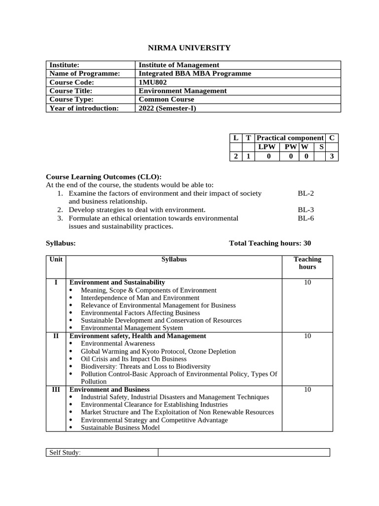 6 Environment Management Sem-I Syllabus | PDF | Sustainability ...