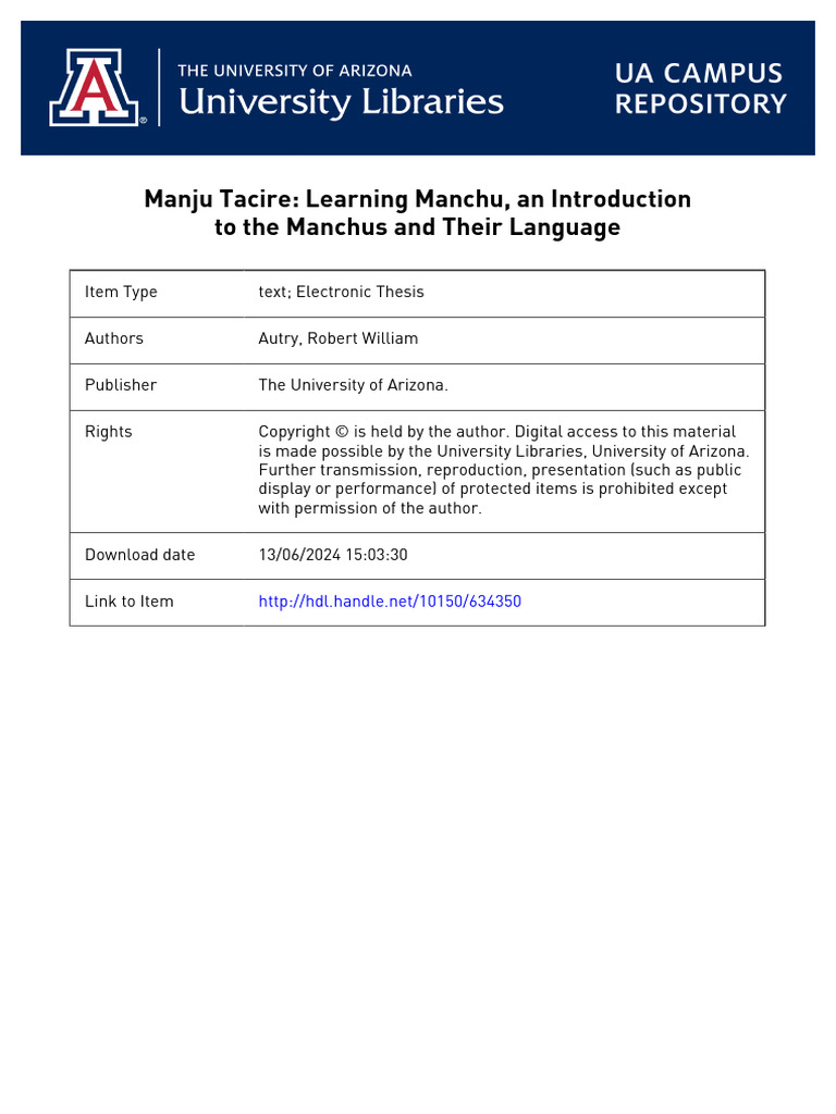 Manchu Language Manual | PDF | Qing Dynasty | Linguistic Morphology