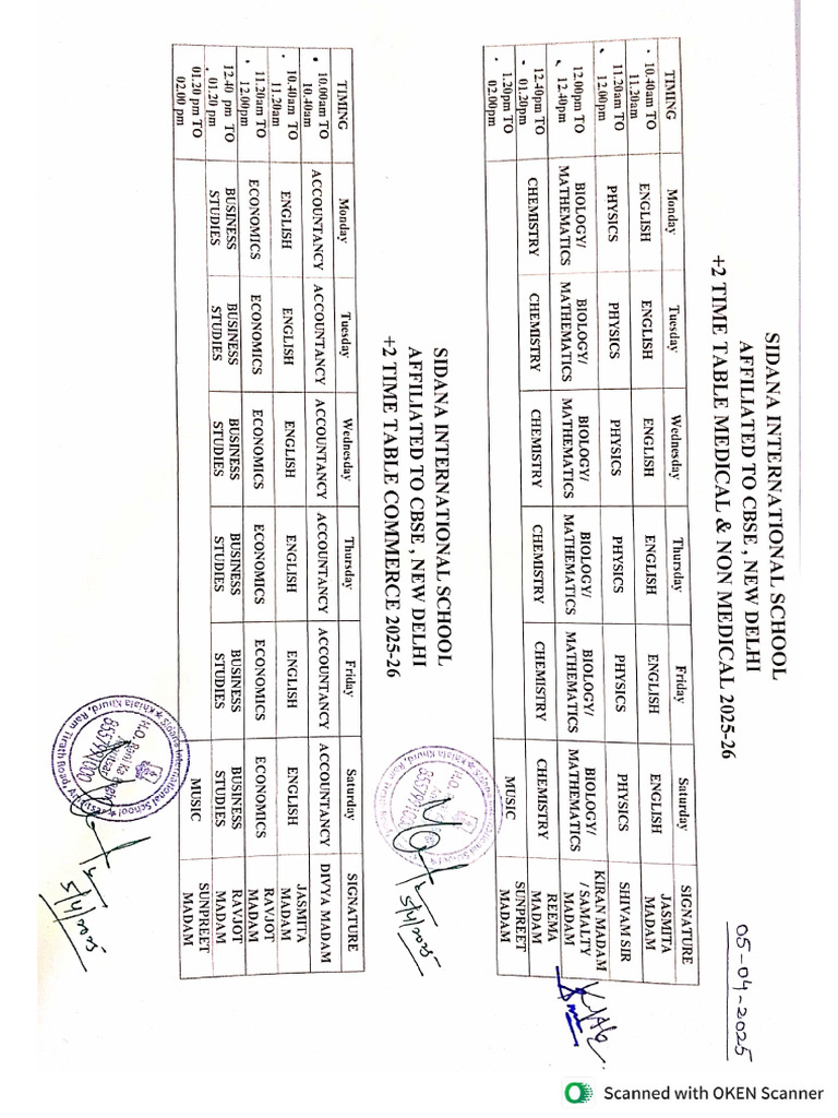 Time Table - XII 2025 | PDF