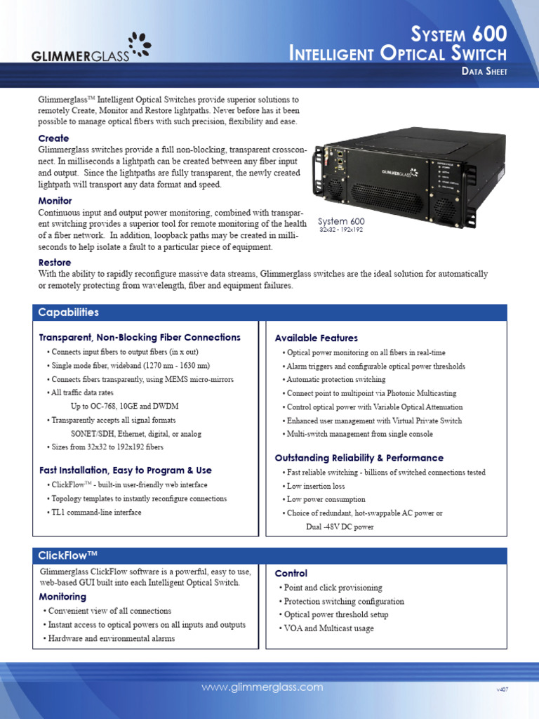 Glimmerglass Intelligent Optical Switches | PDF | Optical Fiber ...