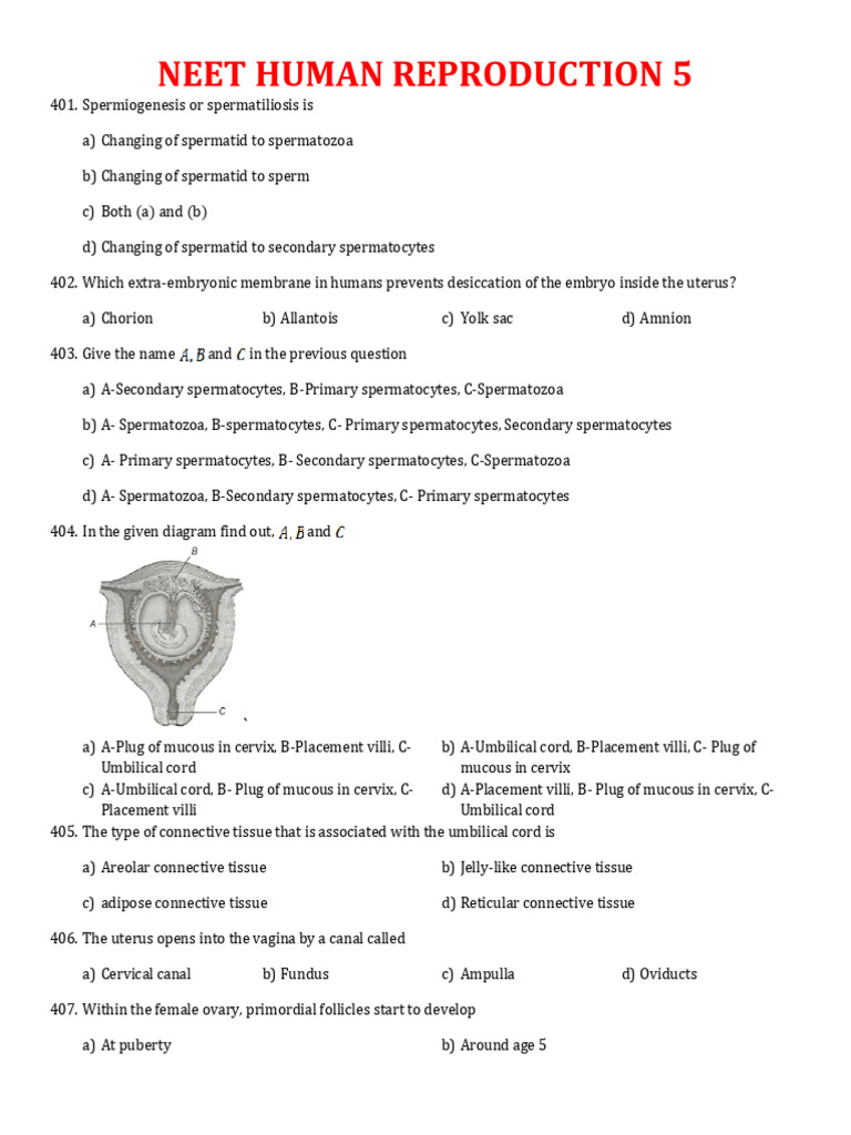 Neet Human Reproduction 5 q | PDF | Menstrual Cycle | Luteinizing Hormone
