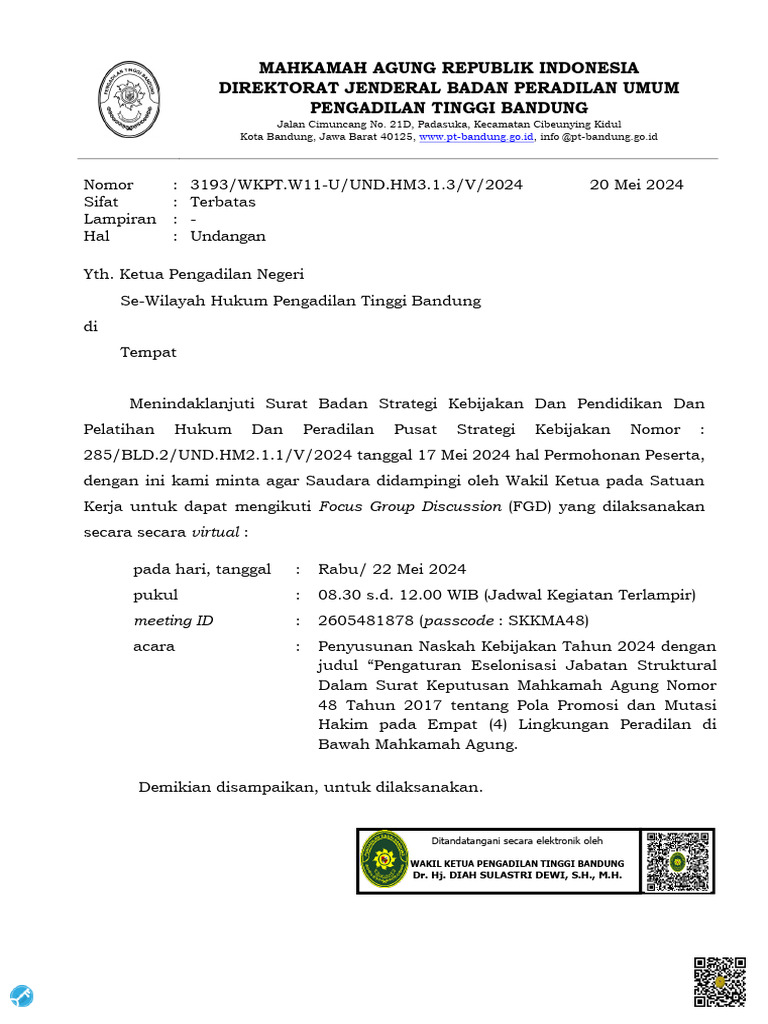 Undangan FGD Kebijakan Eselonisasi 2024 | PDF