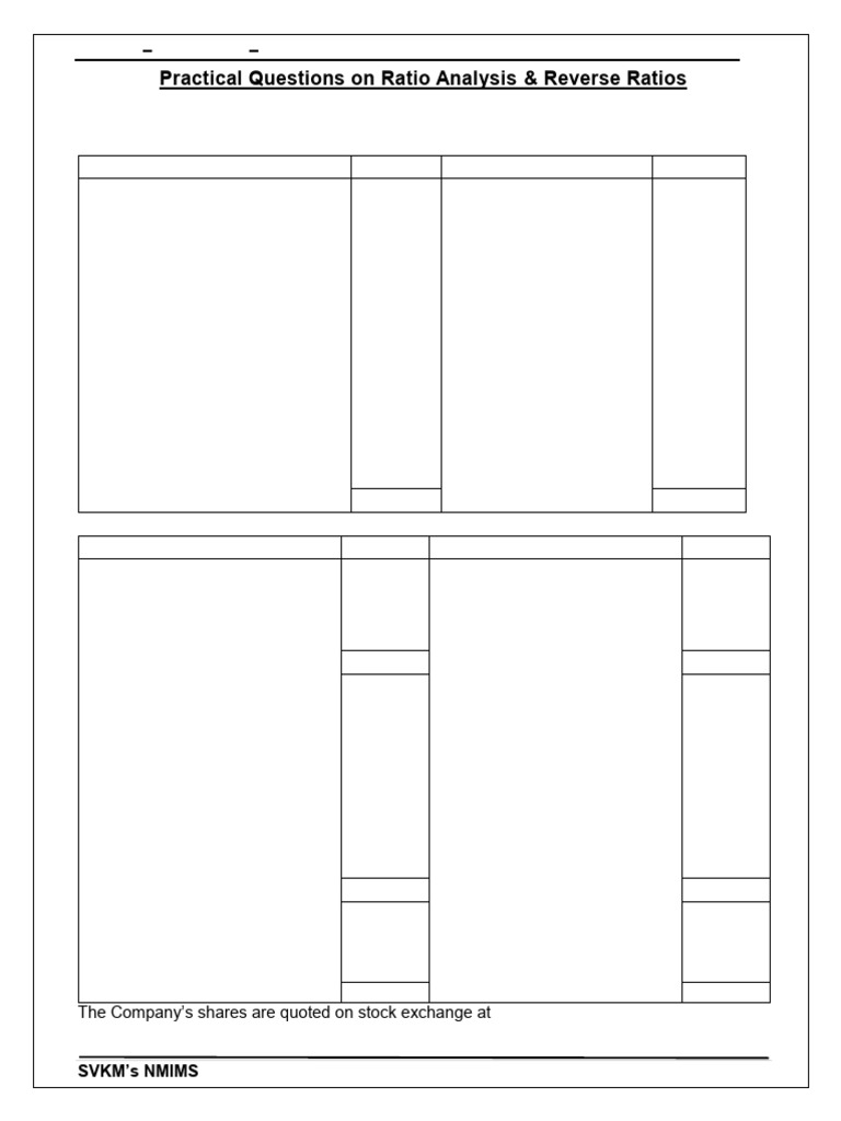Practice Questions - Ratio Analysis Including Reverse Ratios | PDF ...