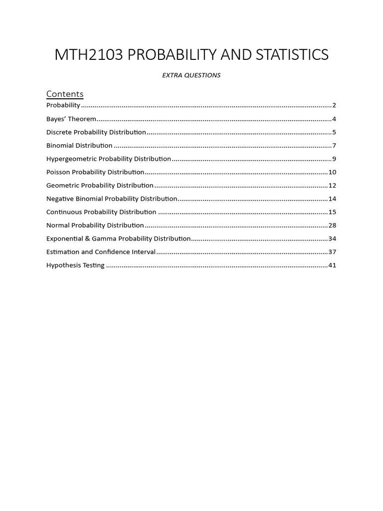 MTH2103 Extra Questions V1 20240228 | PDF | Statistics | Probability Distribution