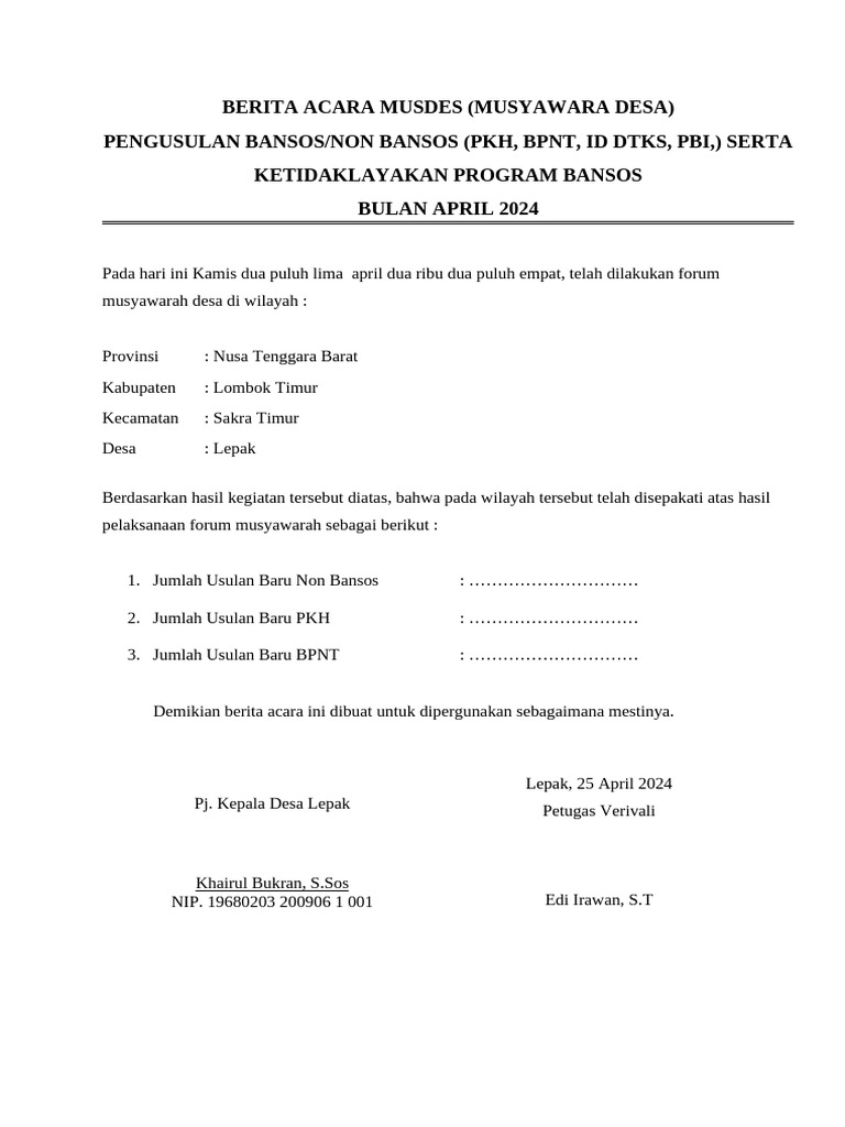 Berita Acara Musdes | PDF