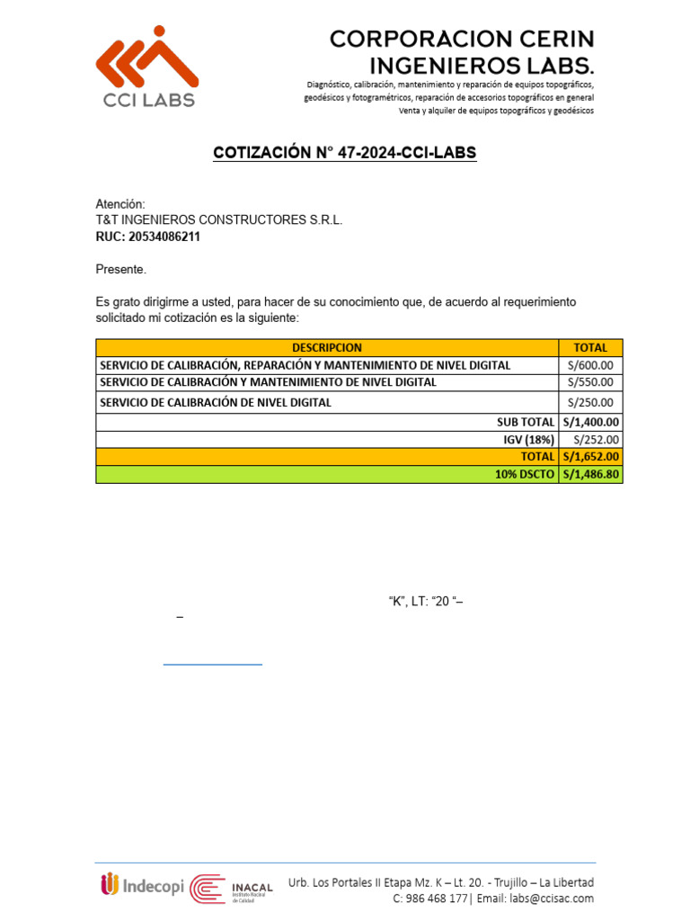 Cotizacion #47-2024-Cci-Labs | PDF | Finanzas personales | Bancos
