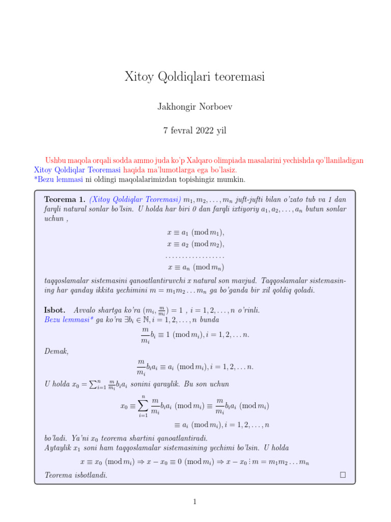 9-11 Sinf 3-Dars (Jahongir Norboev) | PDF