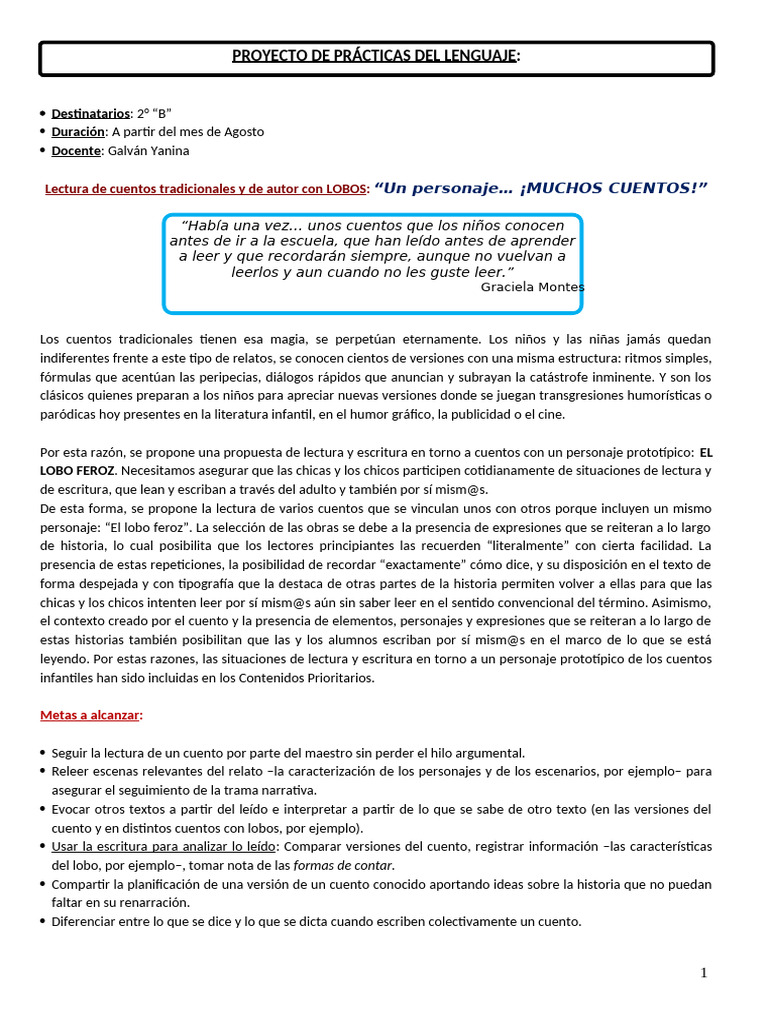 Sec Pract CUENTOS CON LOBOS | PDF | Caperucita Roja | Cuentos