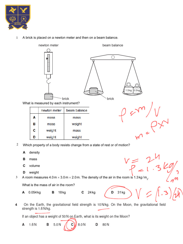 Mass, Weight, and Density Worksheet | PDF | Weight | Mass