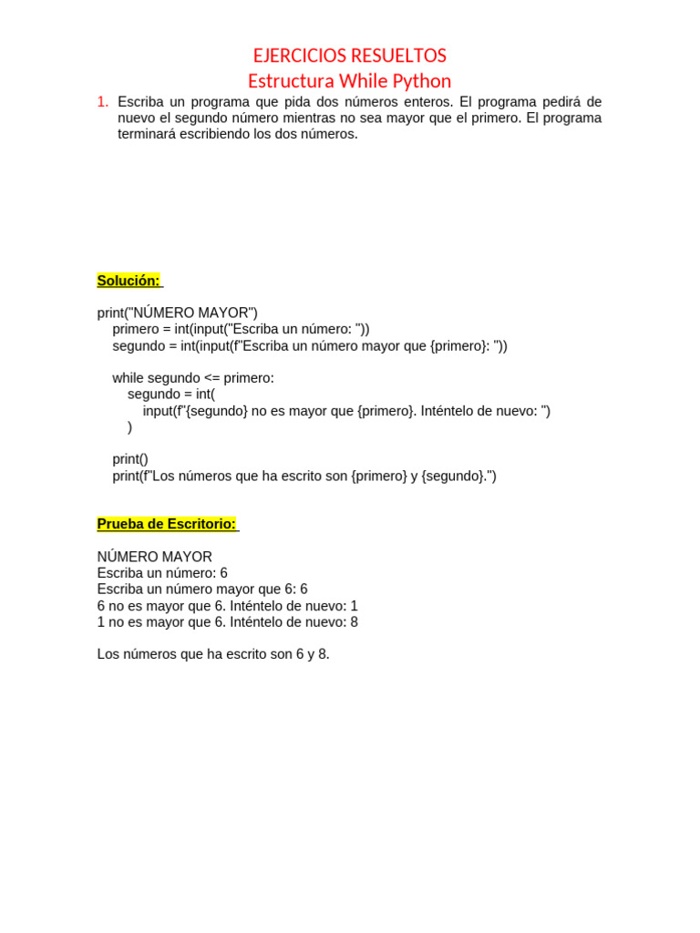 Ejercicios Resueltos While - Python | PDF | Programación de ...