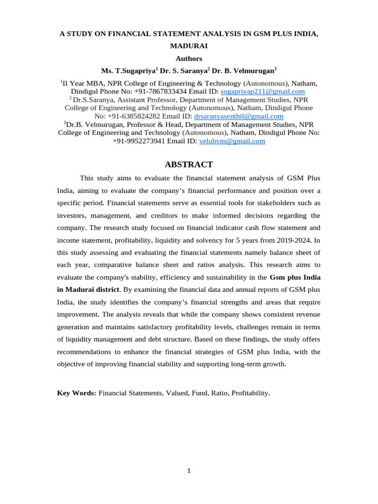 Sugapriya - Dr. S. Saranya Paper | PDF | Balance Sheet | Financial Statement Analysis