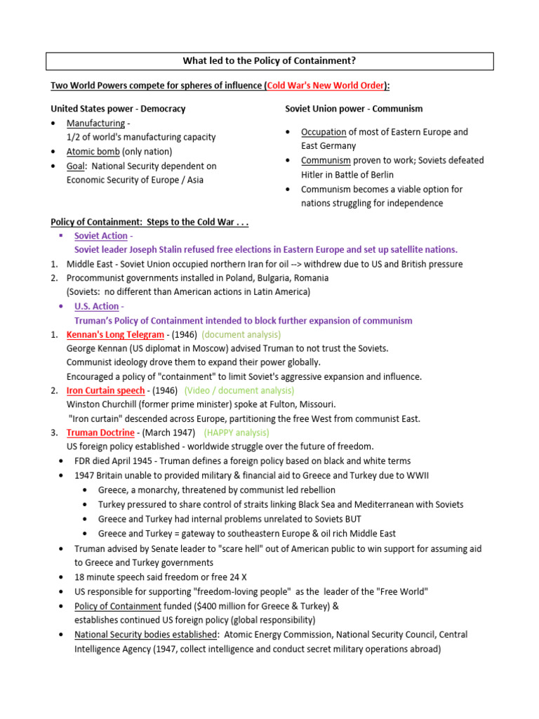 What Led To The Policy of Containment Activity | PDF | Containment ...