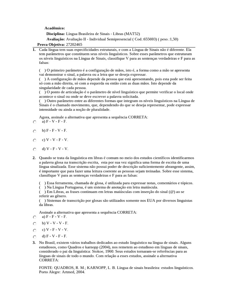 Língua Brasileira de Sinais - Libras (MAT52) | PDF | Linguagem de ...