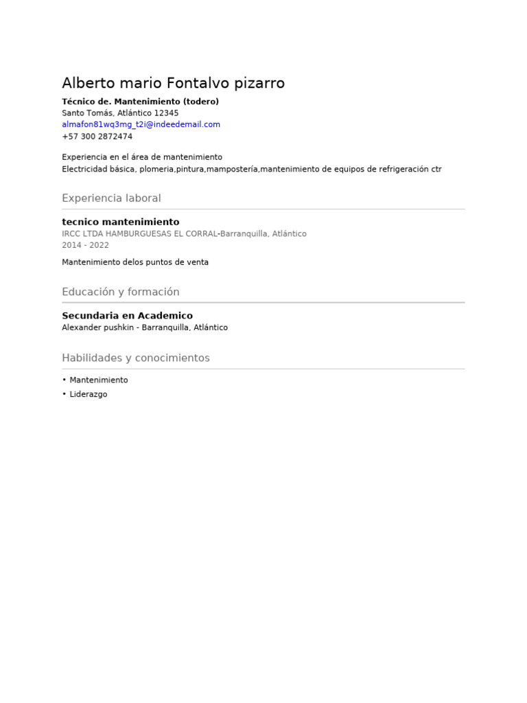 CV Alberto Mario Font Alvo Pizarro | PDF