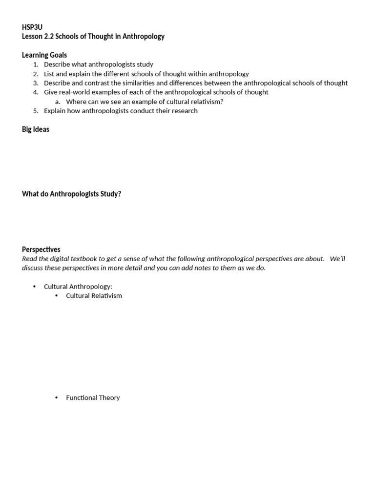 HSP3U 2.2 Schools of Thought in Anthropology | PDF