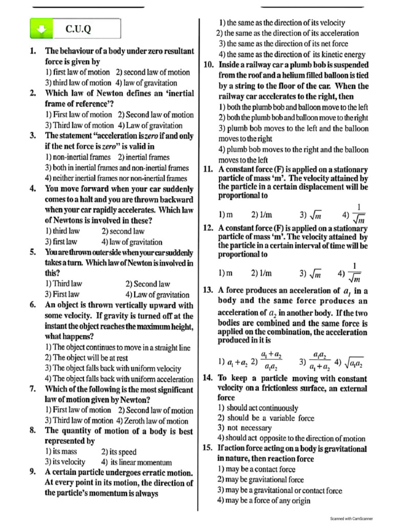 2B. Newtons Laws of Motion - Problems (40-81) | PDF
