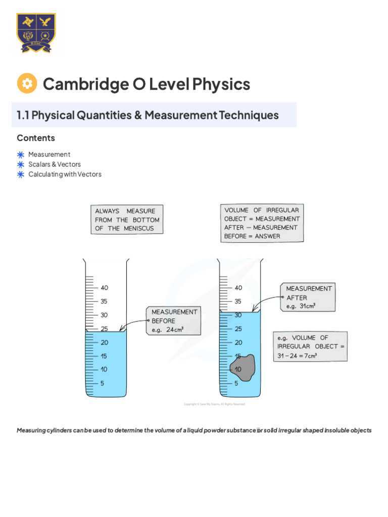 1.1 Physical Quantities & Measurement TIME AND VOLUME | PDF | Euclidean Vector | Velocity