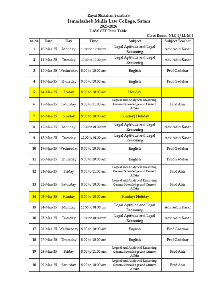 LAW CET 2025-2026 Schedule | PDF